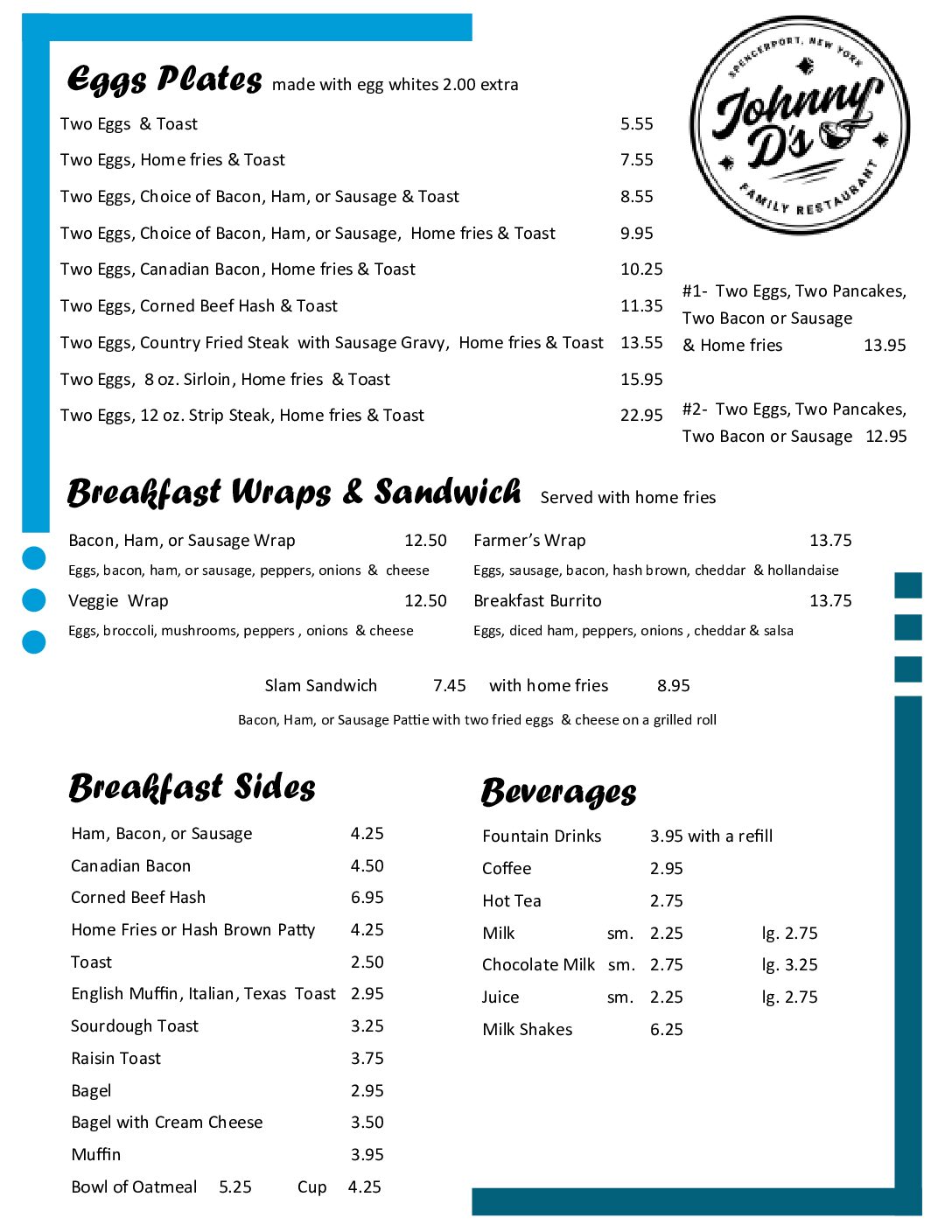 Johnny Ds Breakfast Menu | Johnny D's Family Restaurant